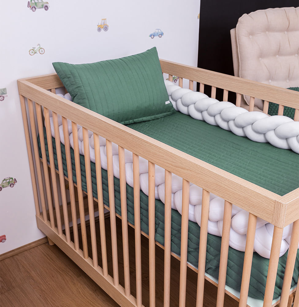 Colcha com Elástico para Berço Listra - Verde Seco